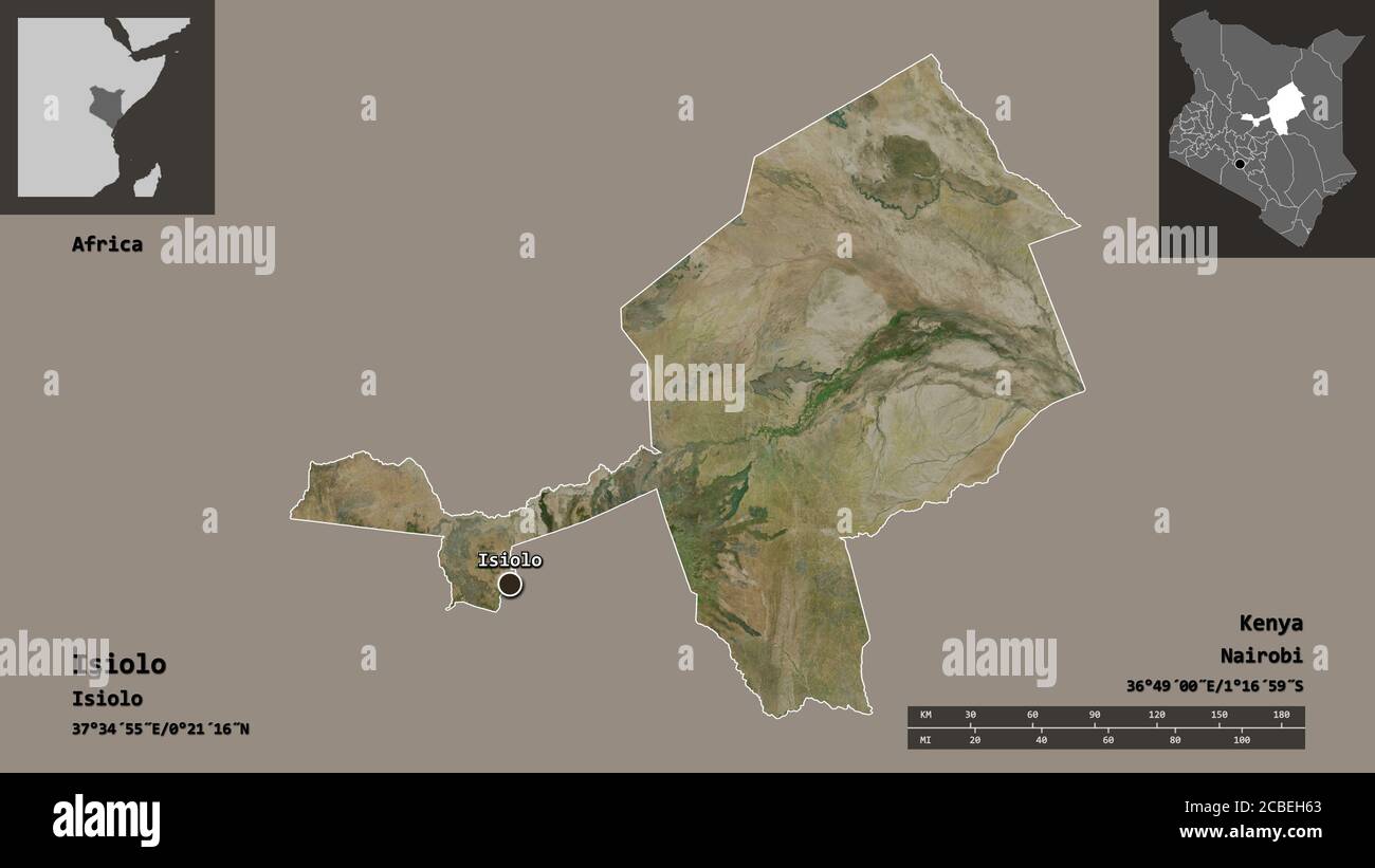 Shape of Isiolo, county of Kenya, and its capital. Distance scale ...