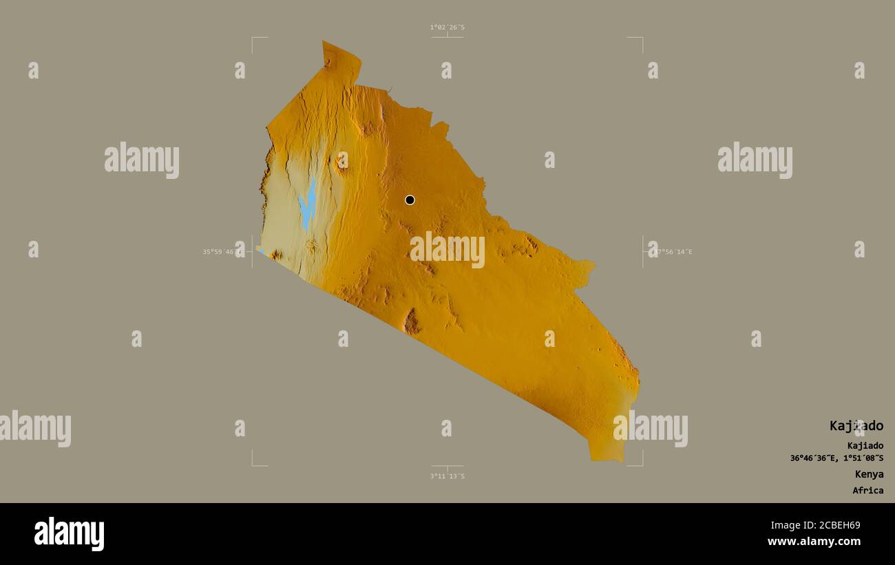 Area of Kajiado, county of Kenya, isolated on a solid background in a ...
