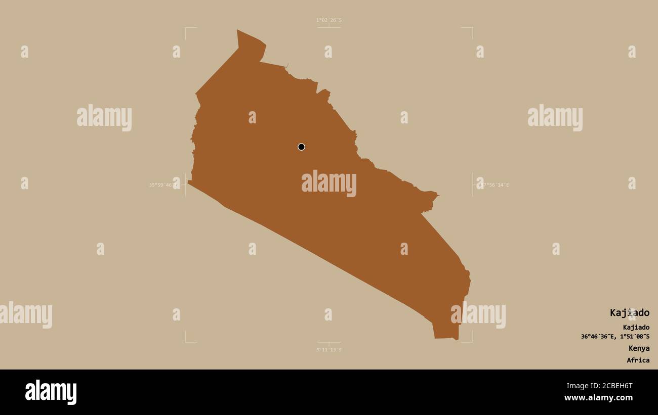 Area of Kajiado, county of Kenya, isolated on a solid background in a ...