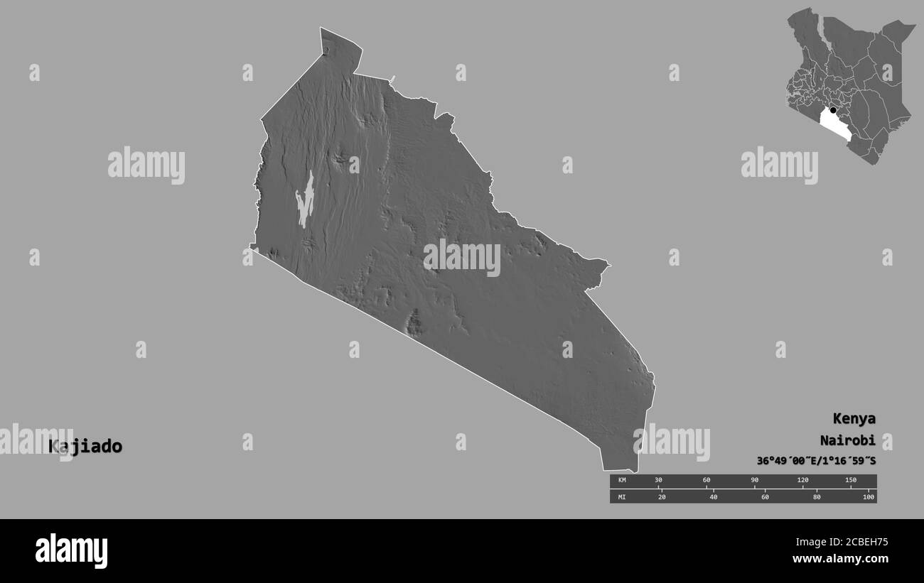 Shape of Kajiado, county of Kenya, with its capital isolated on solid ...