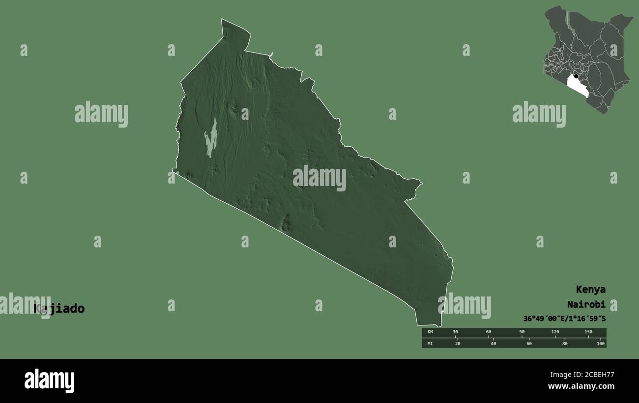 Shape of Kajiado, county of Kenya, with its capital isolated on solid ...