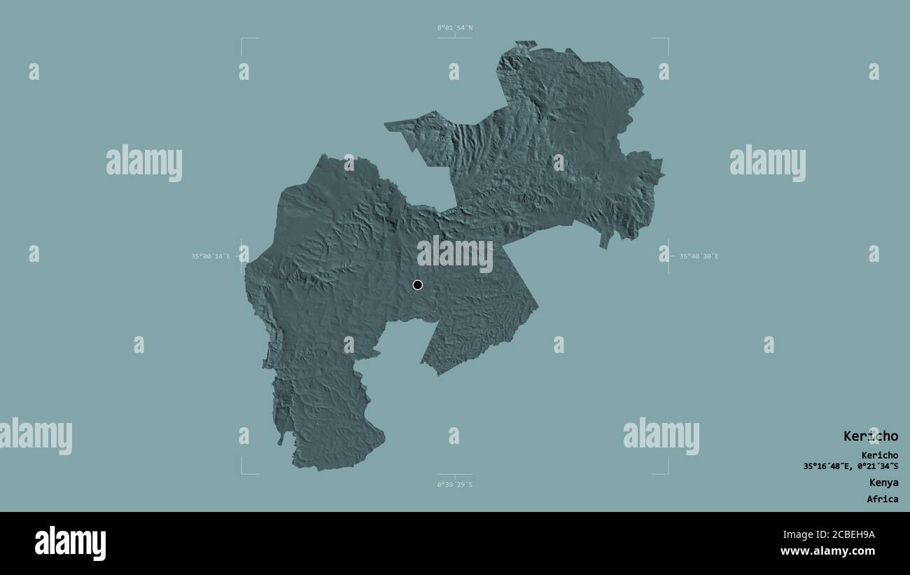 Area of Kericho, county of Kenya, isolated on a solid background in a ...