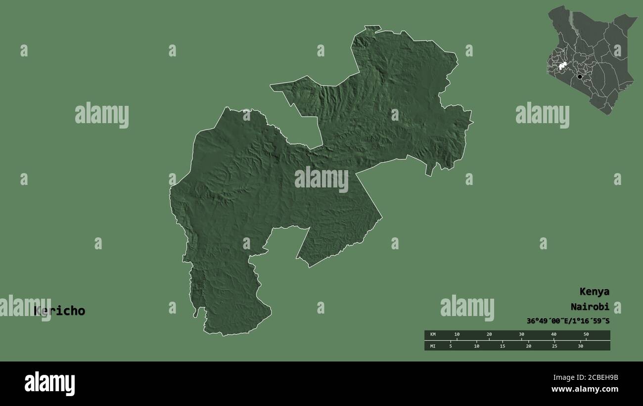Shape of Kericho, county of Kenya, with its capital isolated on solid ...