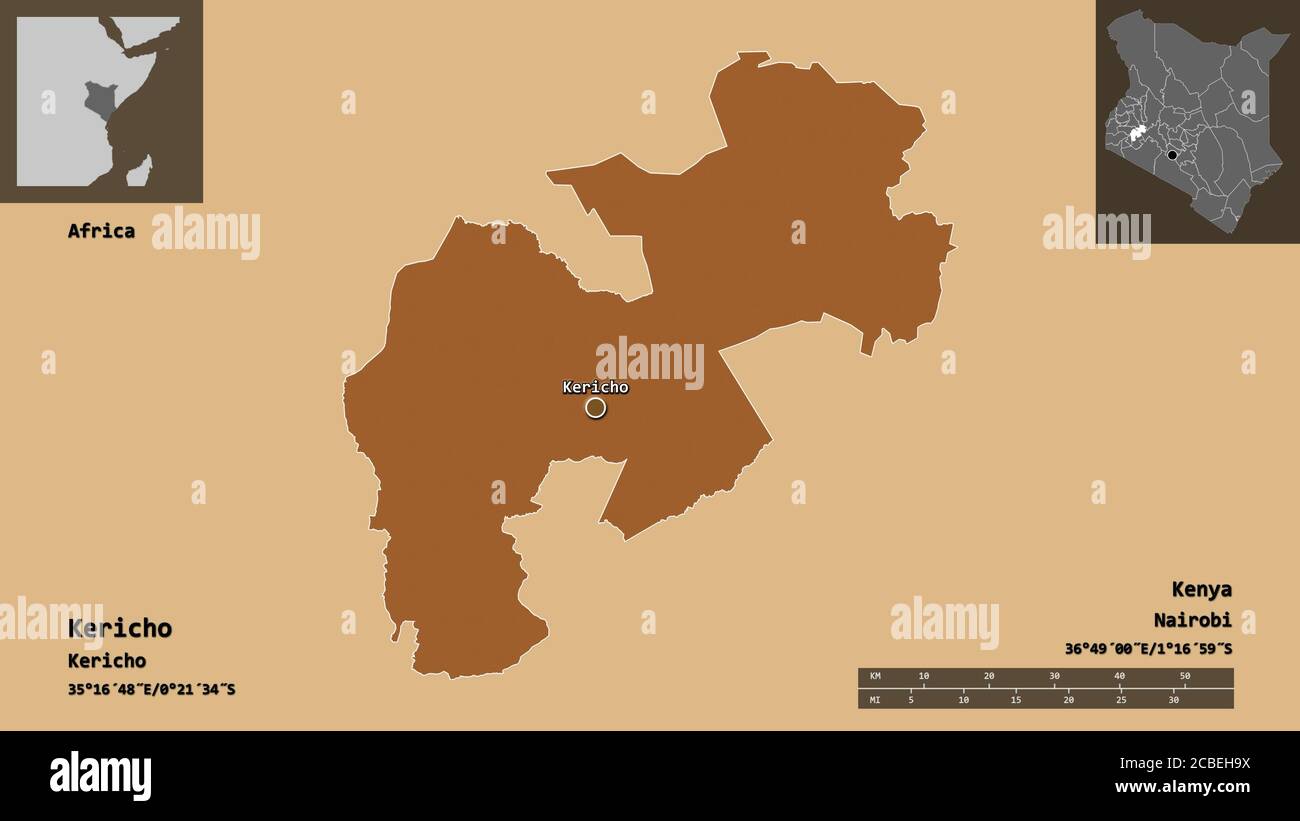 Shape of Kericho, county of Kenya, and its capital. Distance scale ...