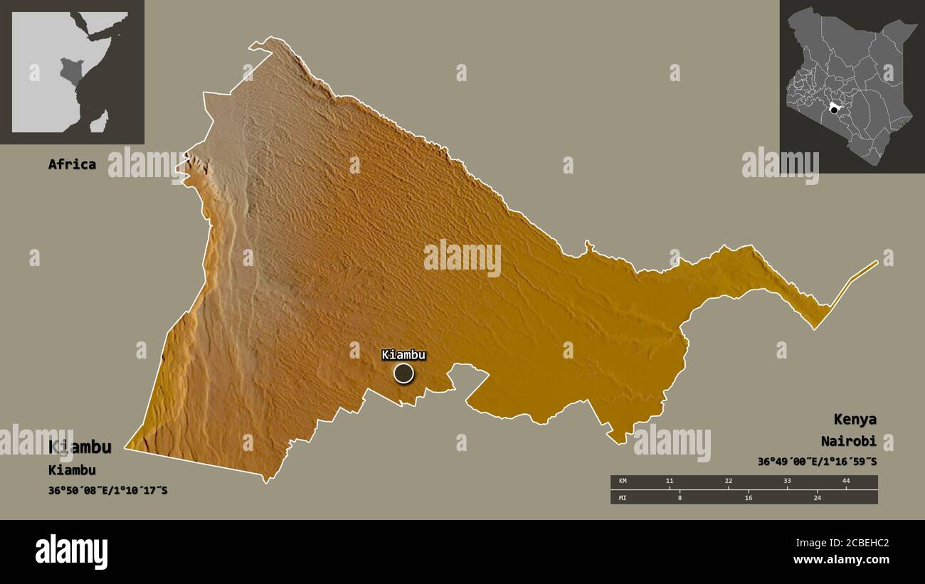 Shape of Kiambu, county of Kenya, and its capital. Distance scale ...