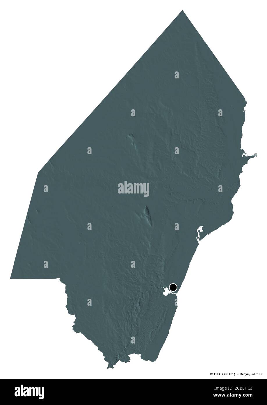 Shape of Kilifi, county of Kenya, with its capital isolated on white ...