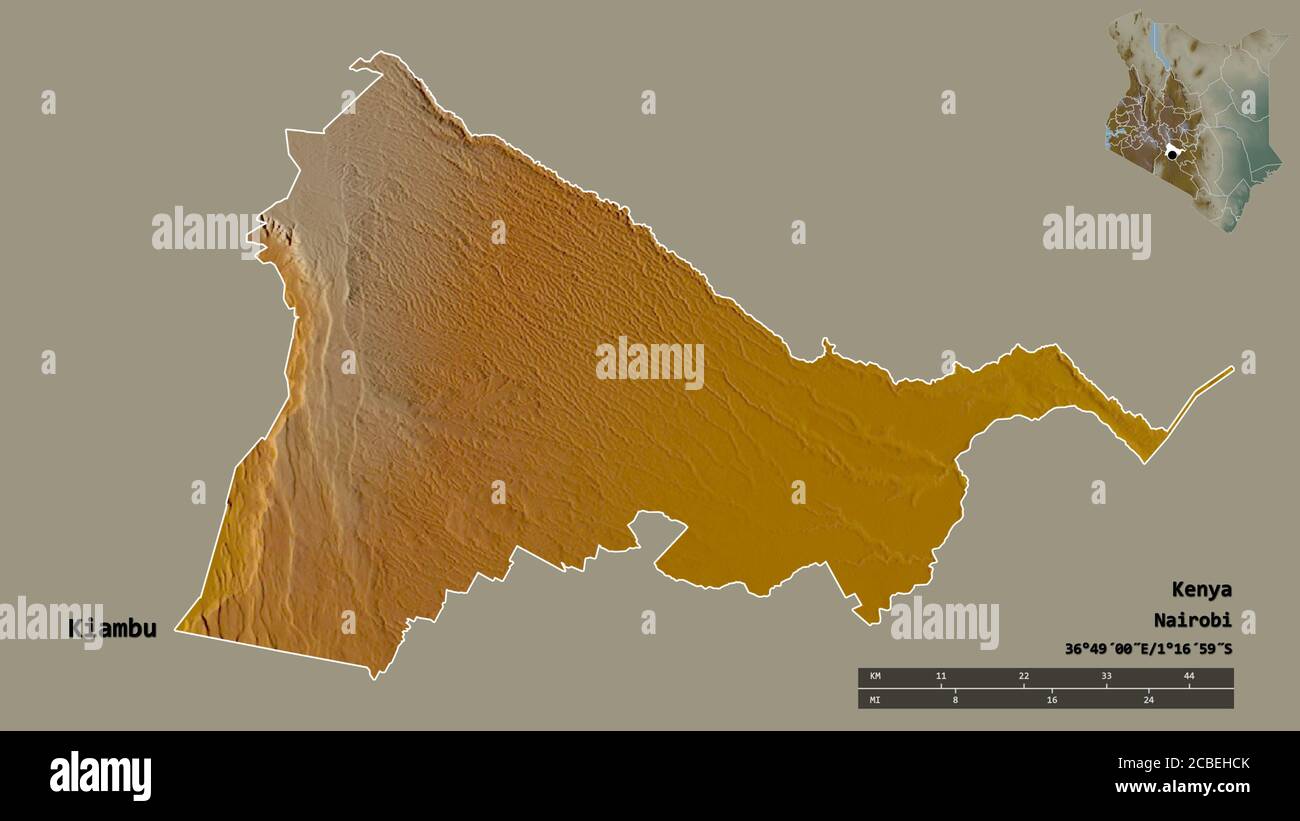 Shape of Kiambu, county of Kenya, with its capital isolated on solid ...