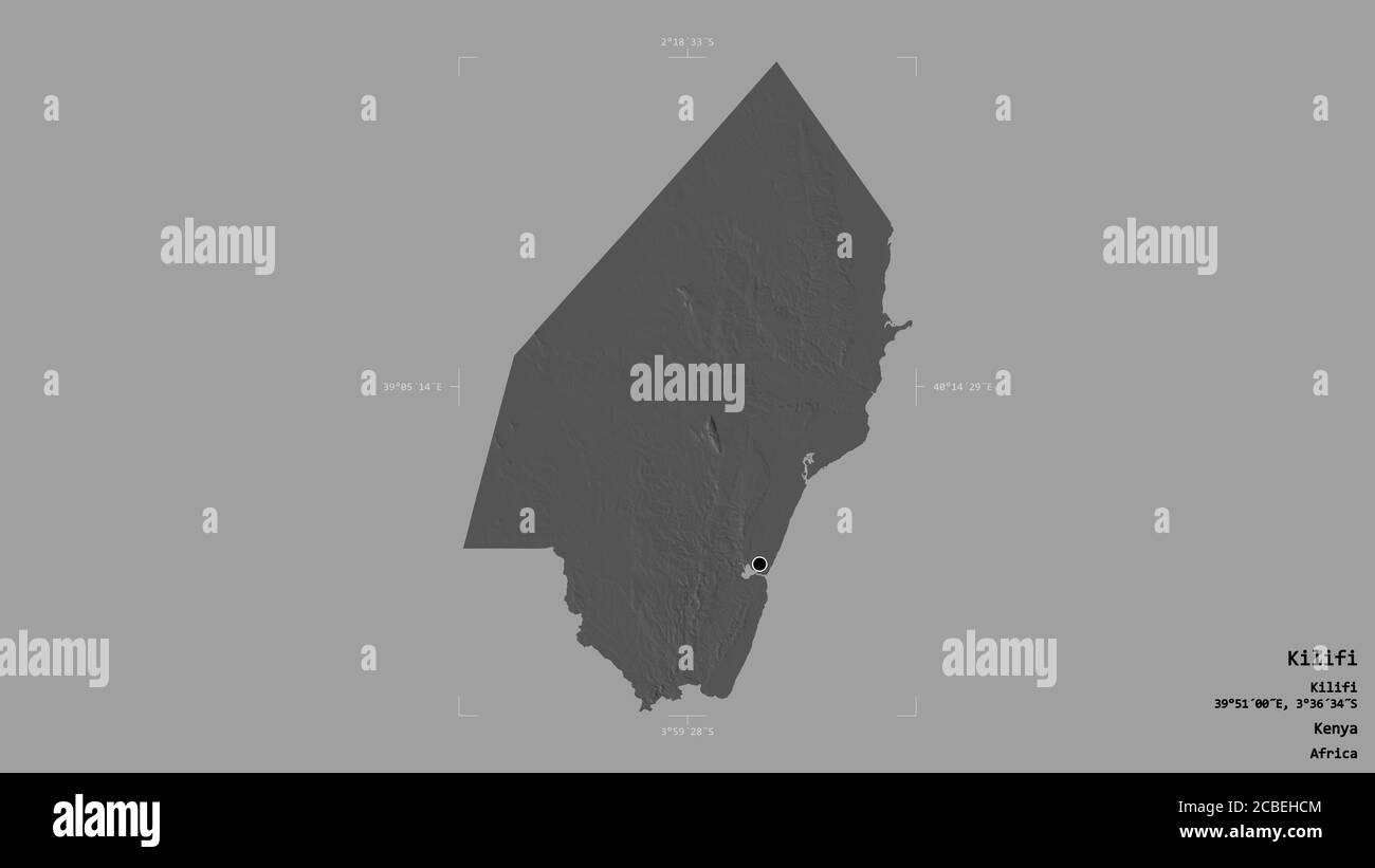 Area of Kilifi, county of Kenya, isolated on a solid background in a ...