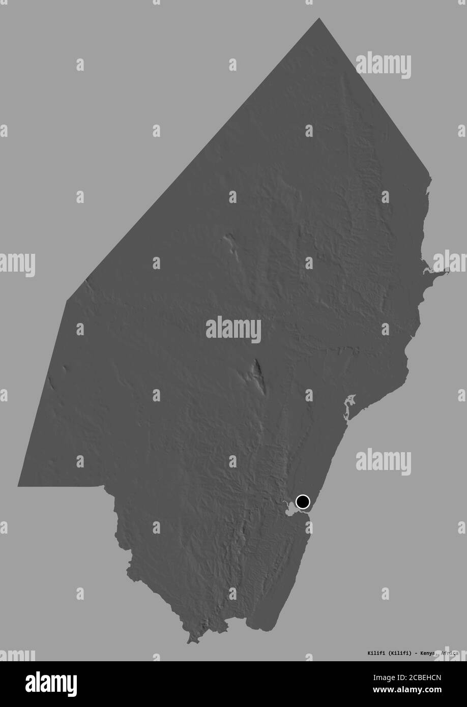 Shape of Kilifi, county of Kenya, with its capital isolated on a solid ...
