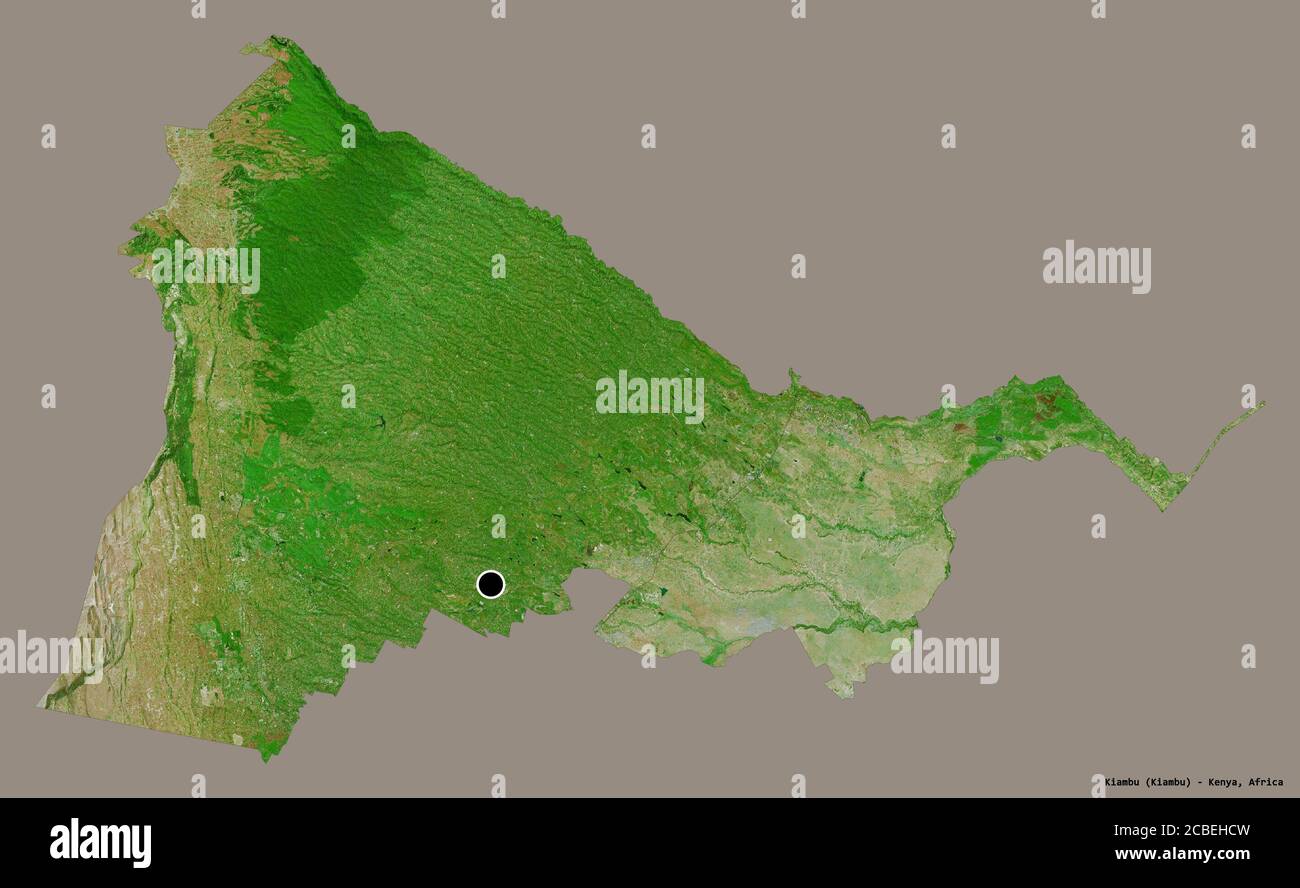 Shape of Kiambu, county of Kenya, with its capital isolated on a solid ...