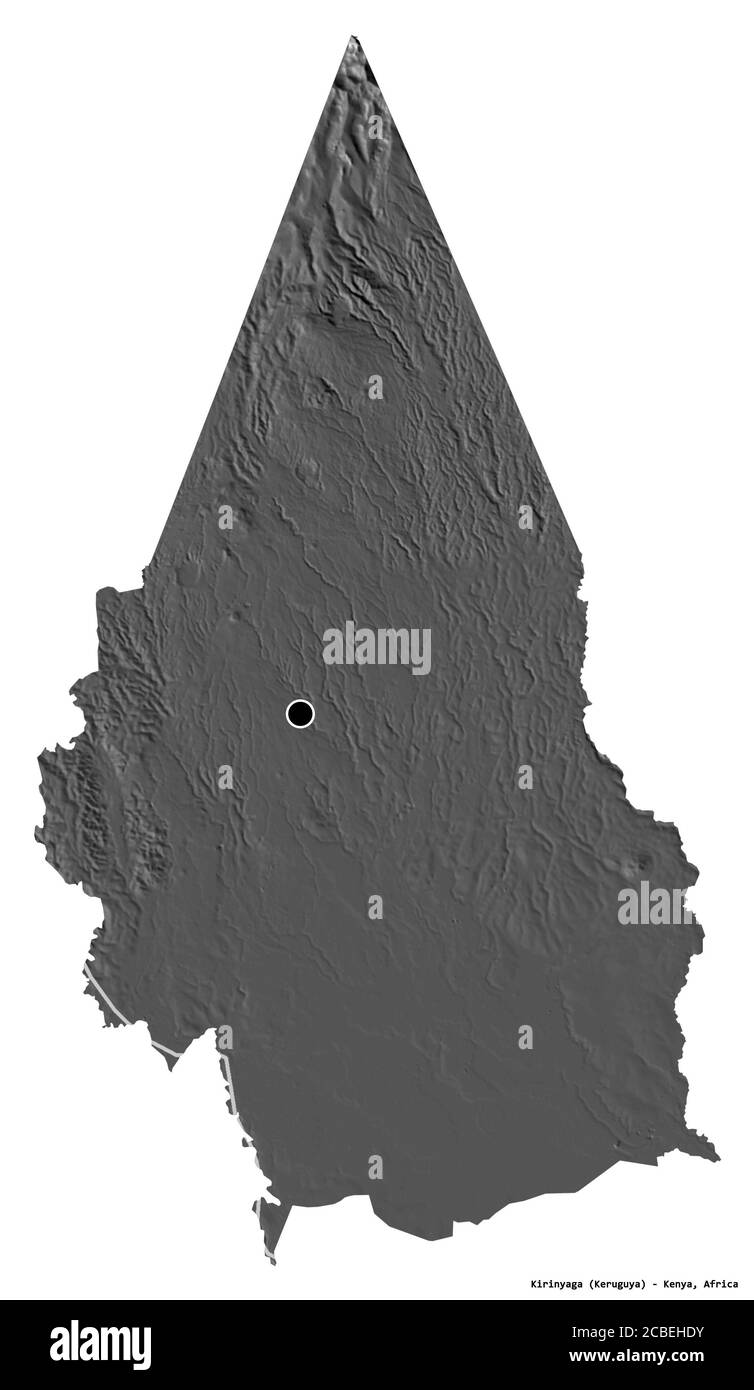 Shape of Kirinyaga, county of Kenya, with its capital isolated on white ...