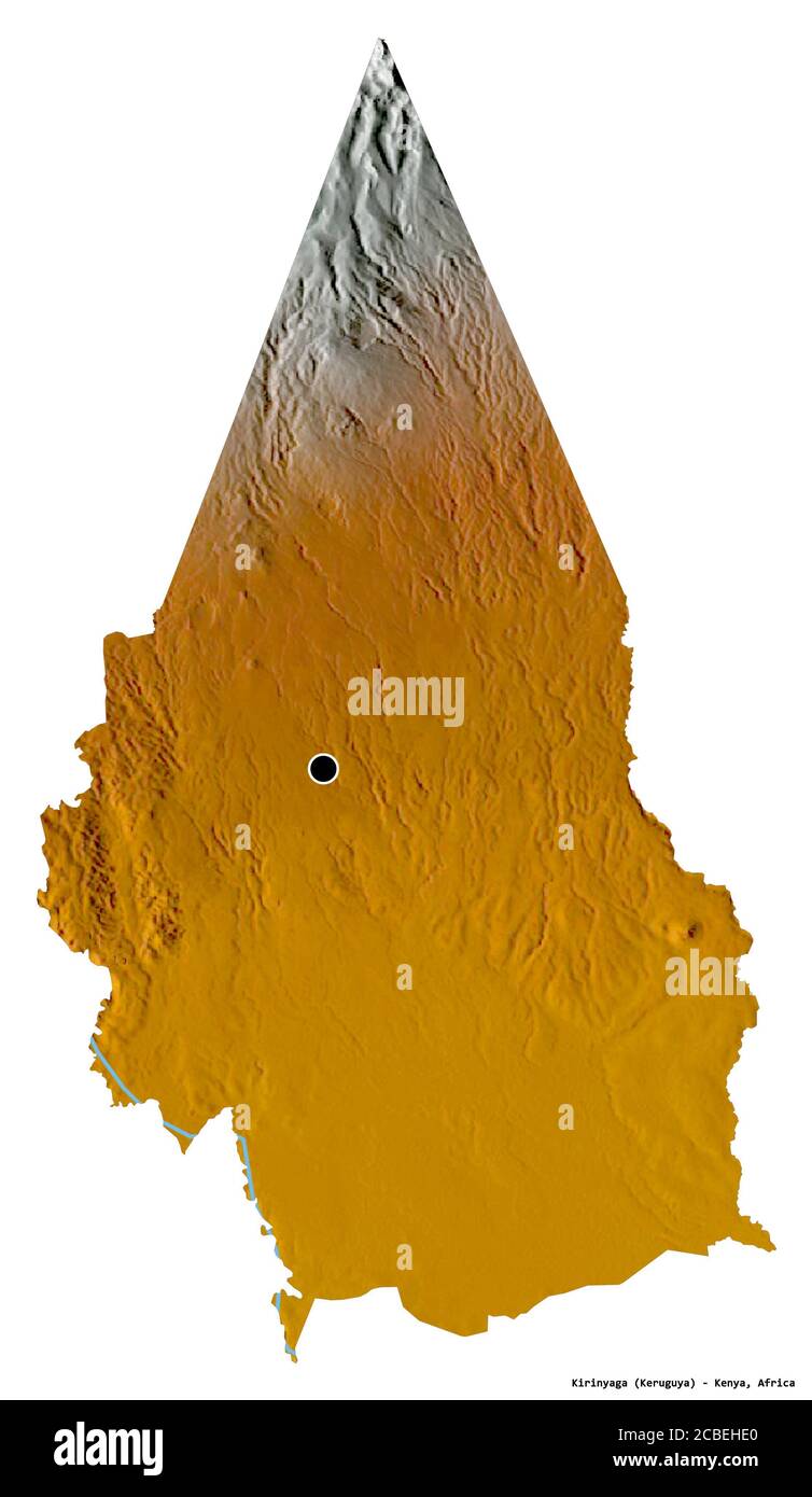 Shape of Kirinyaga, county of Kenya, with its capital isolated on white ...
