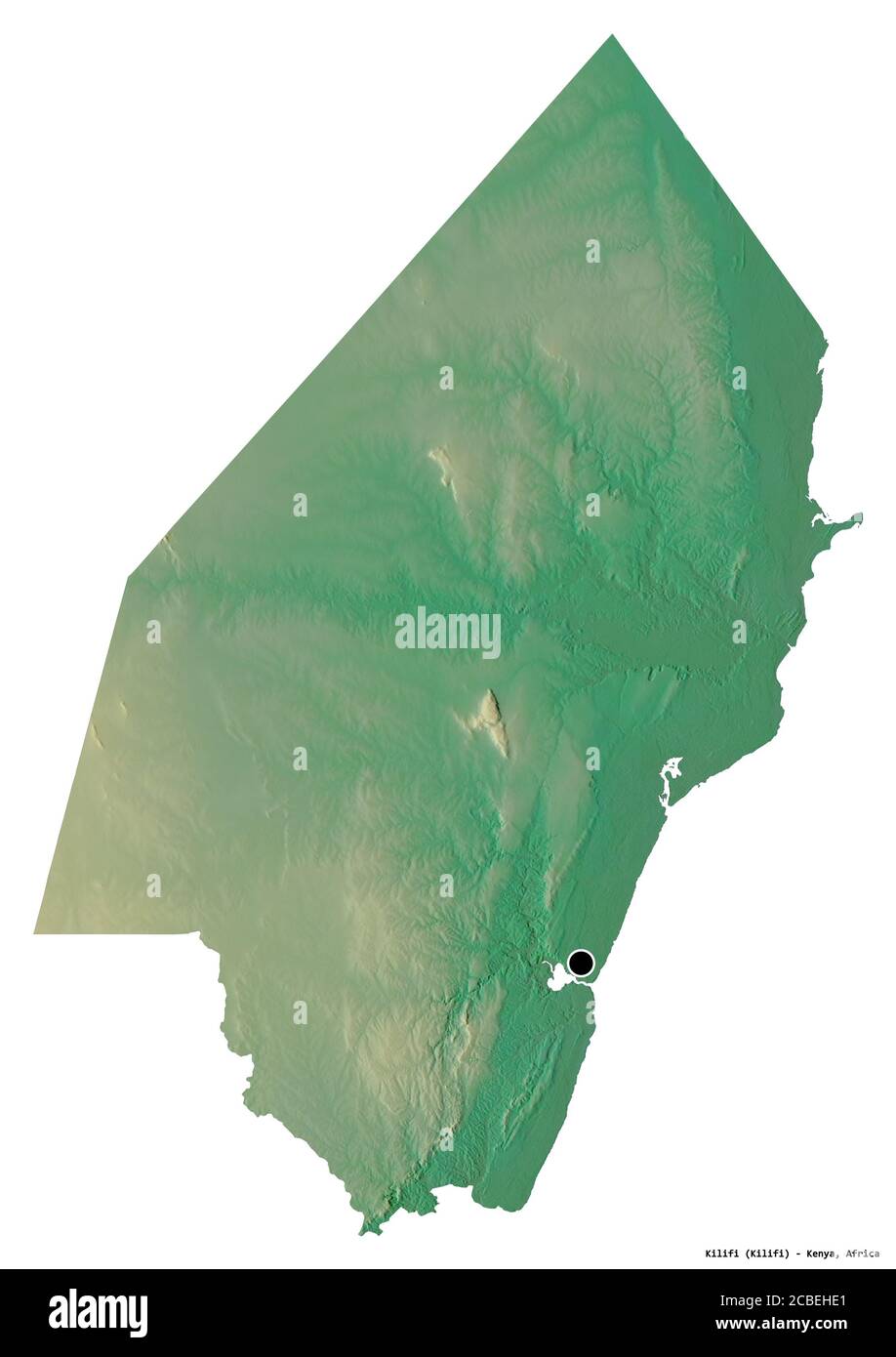 Shape of Kilifi, county of Kenya, with its capital isolated on white ...