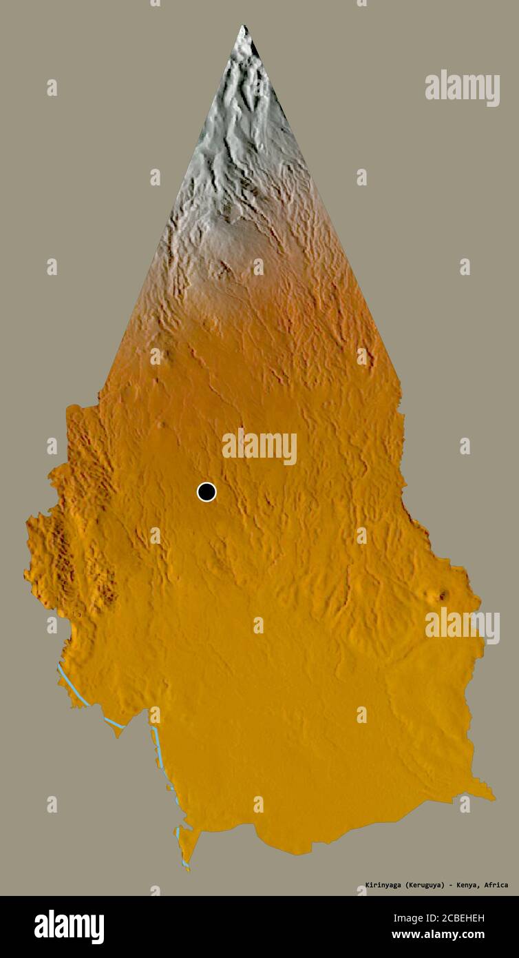 Shape of Kirinyaga, county of Kenya, with its capital isolated on a ...