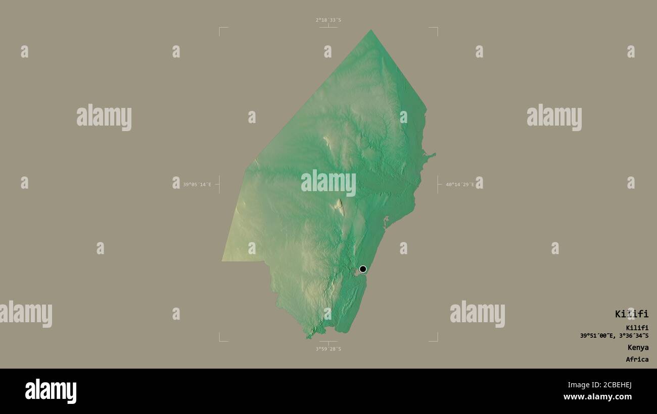 Area of Kilifi, county of Kenya, isolated on a solid background in a ...