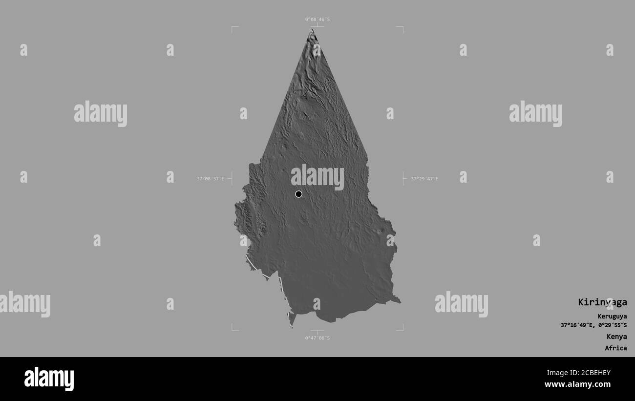 Area of Kirinyaga, county of Kenya, isolated on a solid background in a ...