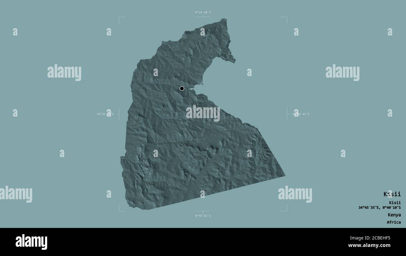 Area of Kisii, county of Kenya, isolated on a solid background in a ...