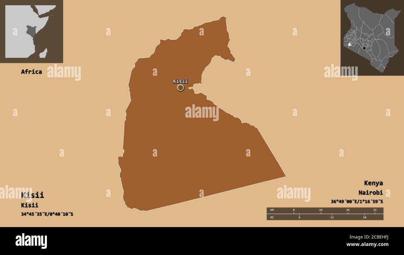 Shape of Kisii, county of Kenya, and its capital. Distance scale ...