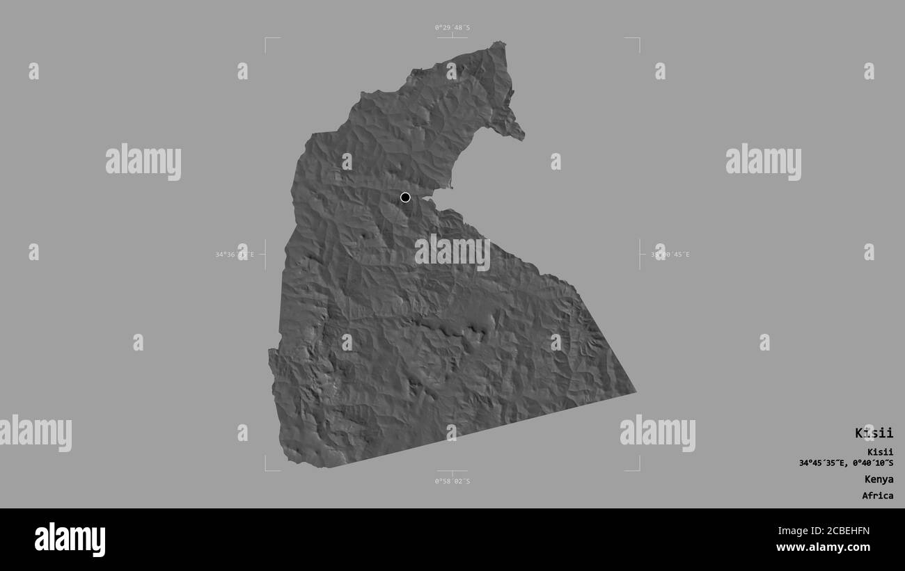 Area of Kisii, county of Kenya, isolated on a solid background in a ...