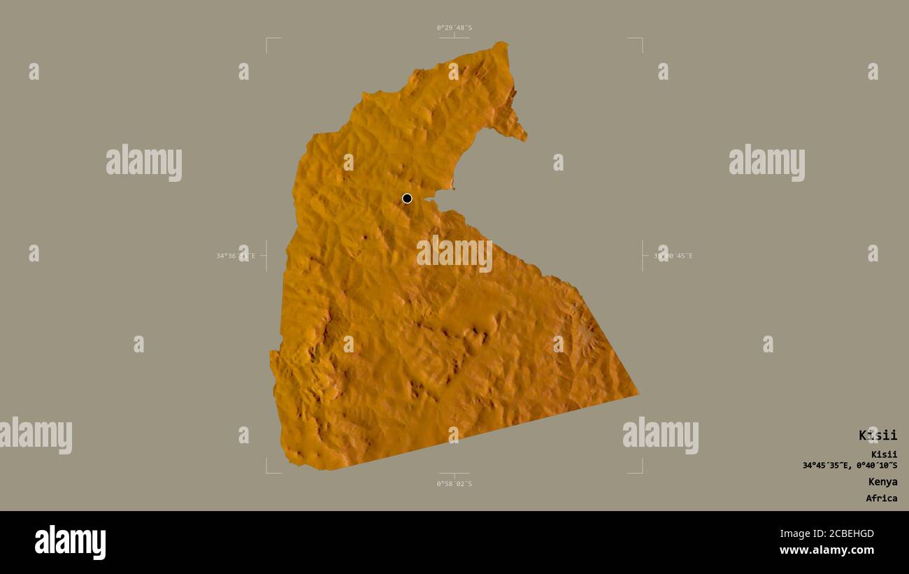 Area of Kisii, county of Kenya, isolated on a solid background in a ...
