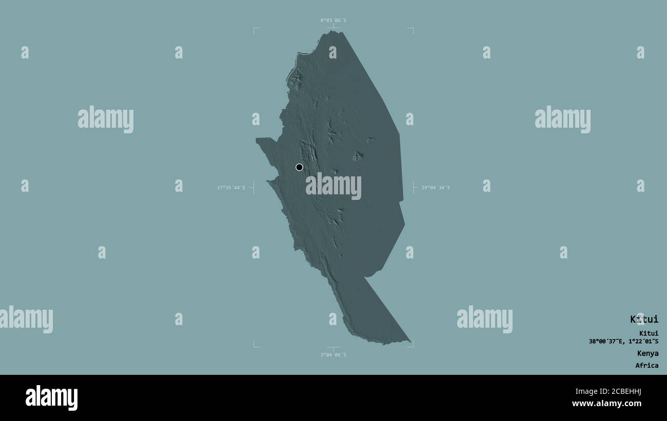 Area of Kitui, county of Kenya, isolated on a solid background in a ...