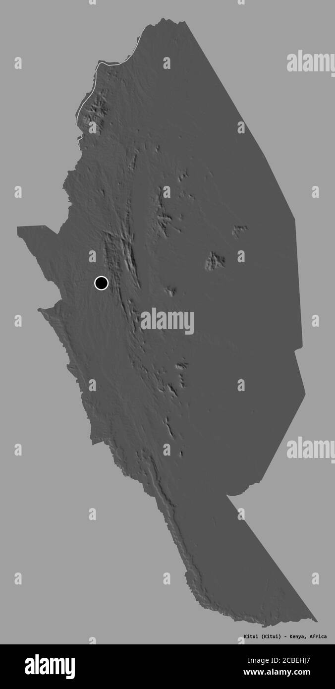 Shape of Kitui, county of Kenya, with its capital isolated on a solid ...