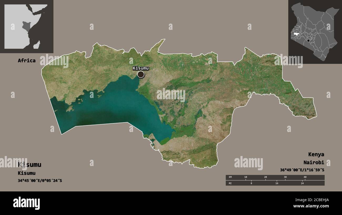 Shape of Kisumu, county of Kenya, and its capital. Distance scale ...
