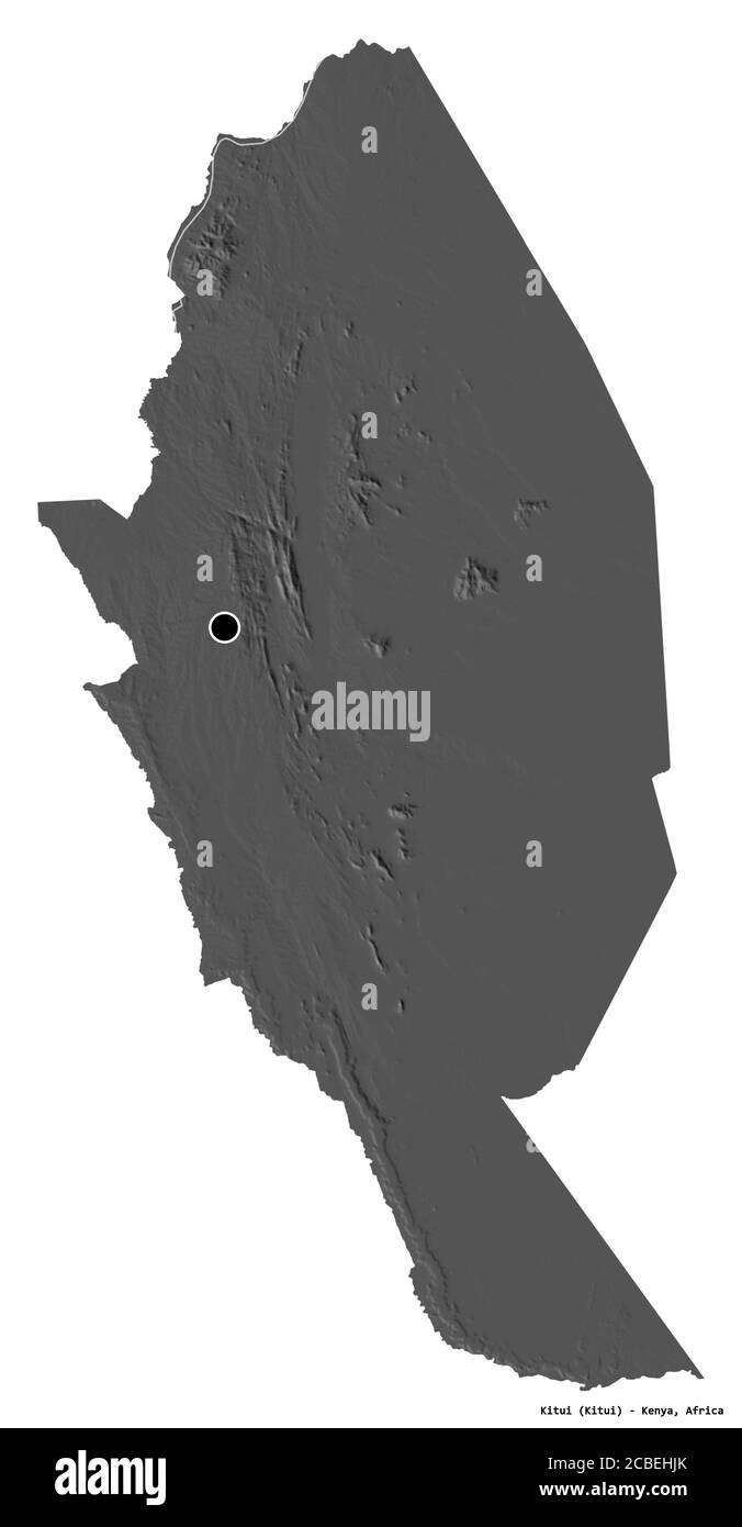 Shape of Kitui, county of Kenya, with its capital isolated on white ...