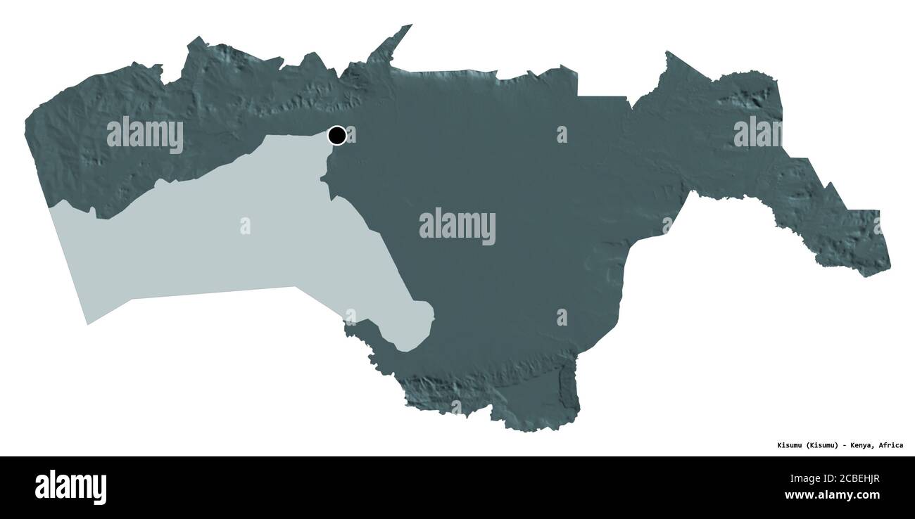 Shape of Kisumu, county of Kenya, with its capital isolated on white ...