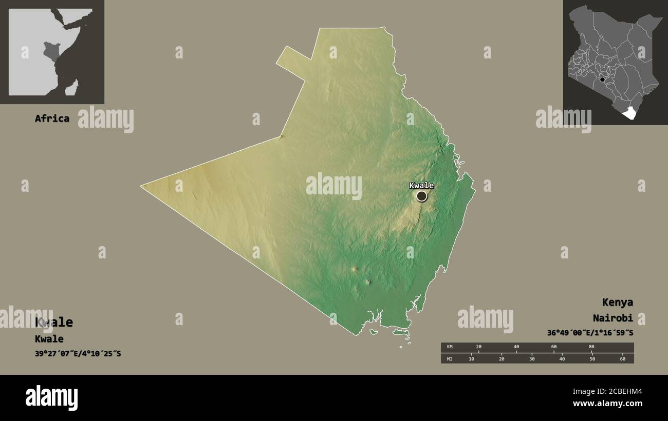 Shape of Kwale, county of Kenya, and its capital. Distance scale ...