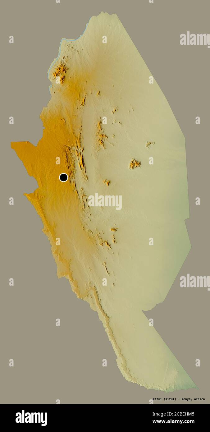 Shape of Kitui, county of Kenya, with its capital isolated on a solid ...