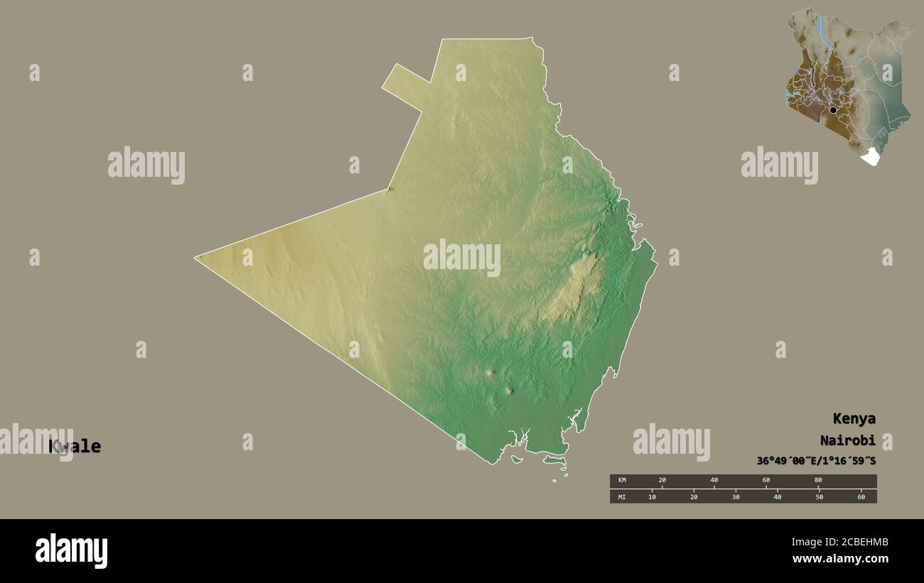 Shape of Kwale, county of Kenya, with its capital isolated on solid ...