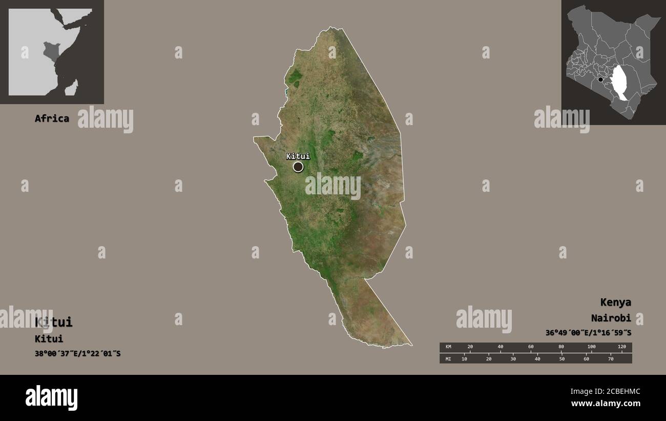 Shape of Kitui, county of Kenya, and its capital. Distance scale ...