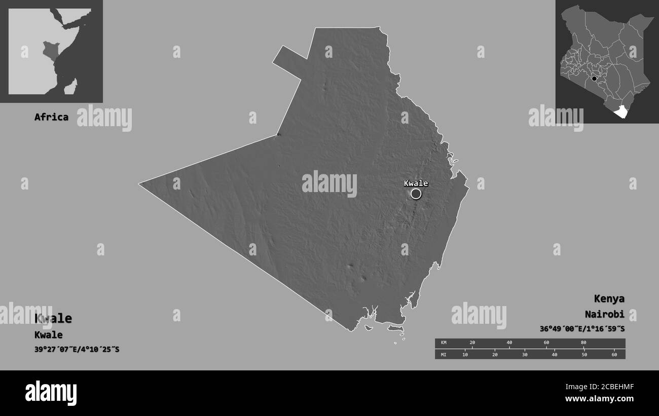 Shape of Kwale, county of Kenya, and its capital. Distance scale ...
