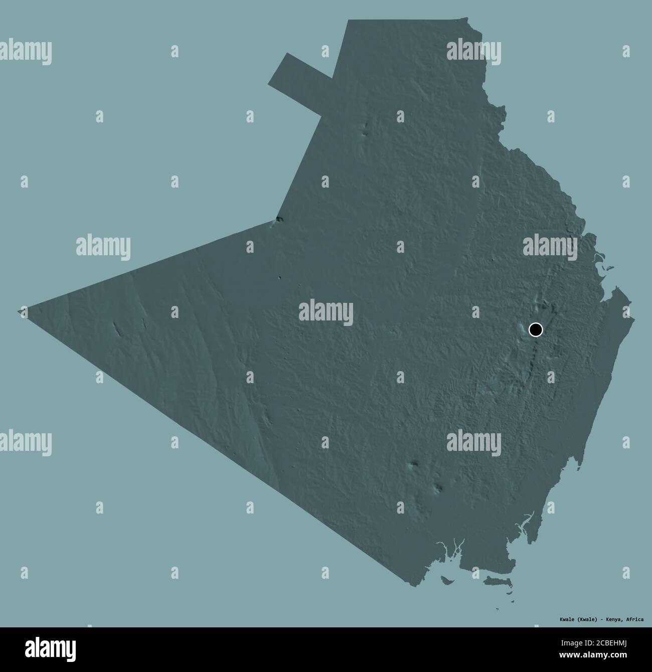 Shape of Kwale, county of Kenya, with its capital isolated on a solid ...