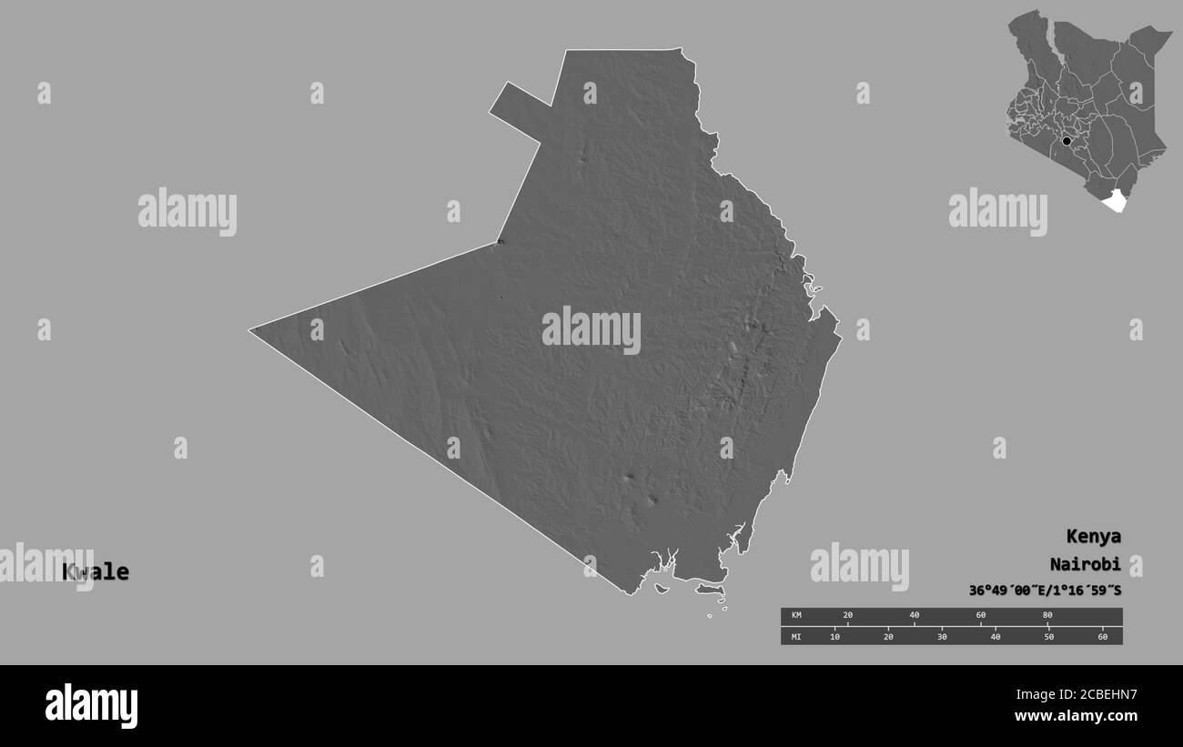 Shape of Kwale, county of Kenya, with its capital isolated on solid ...