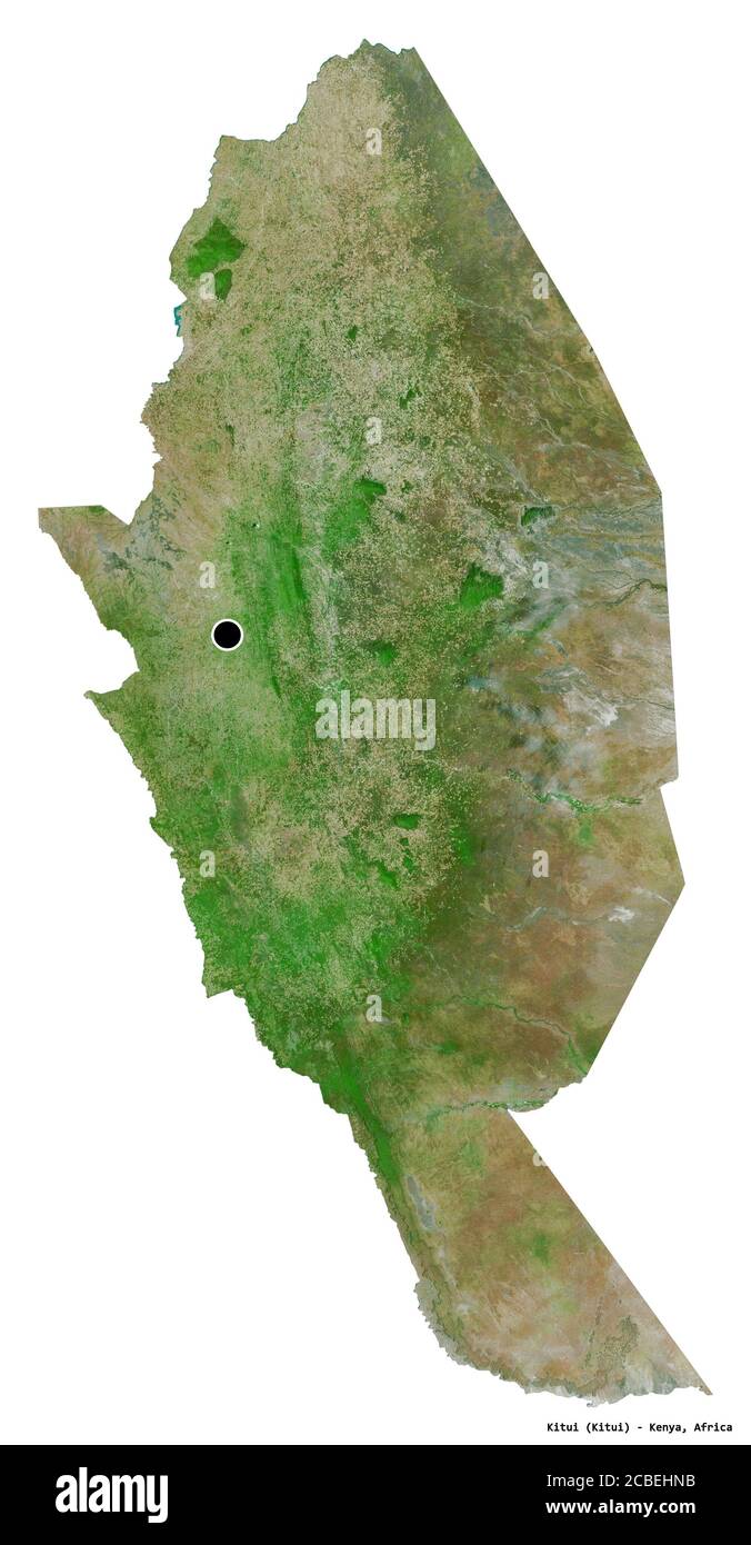 Shape of Kitui, county of Kenya, with its capital isolated on white ...
