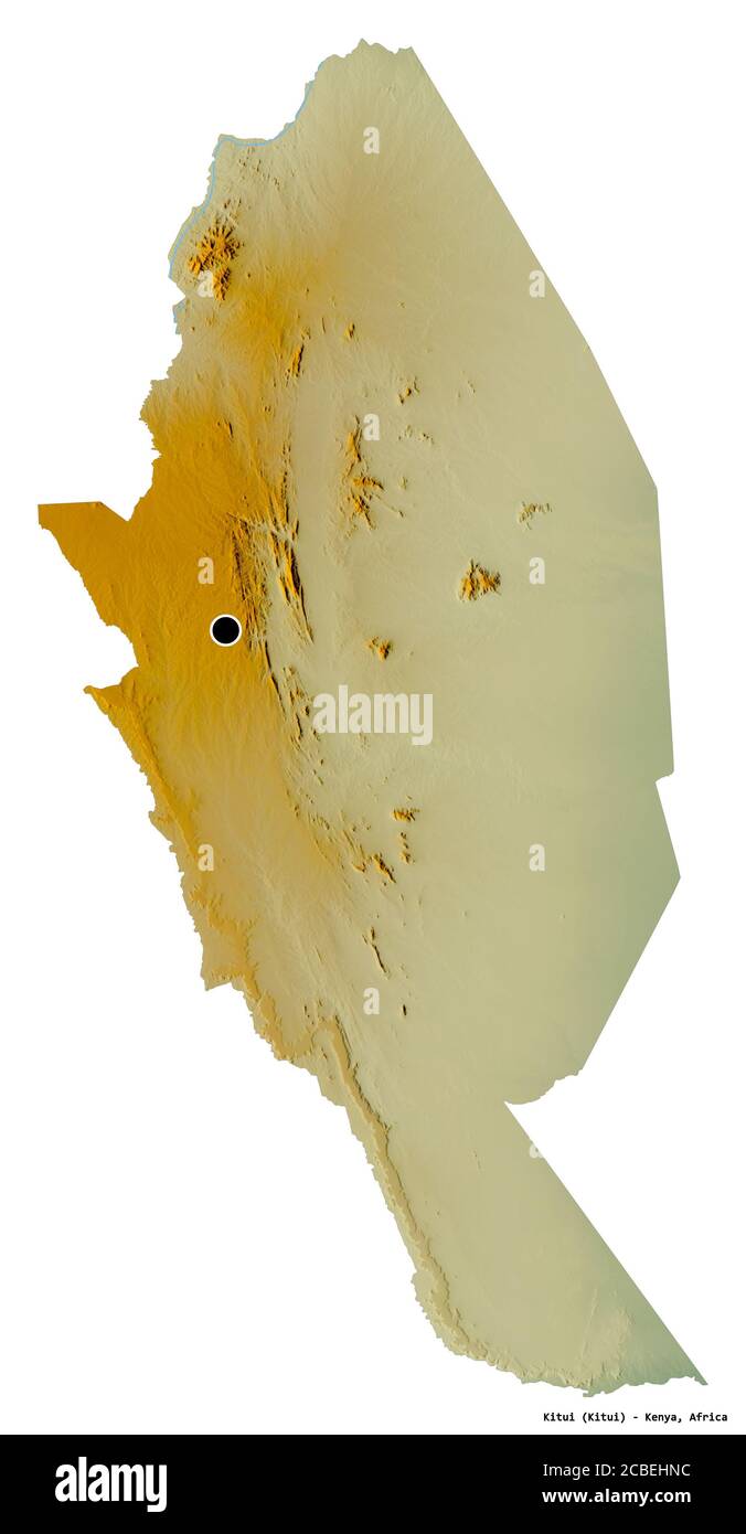 Shape of Kitui, county of Kenya, with its capital isolated on white ...