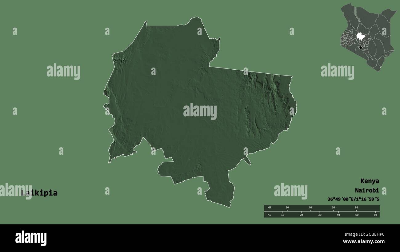 Shape of Laikipia, county of Kenya, with its capital isolated on solid ...