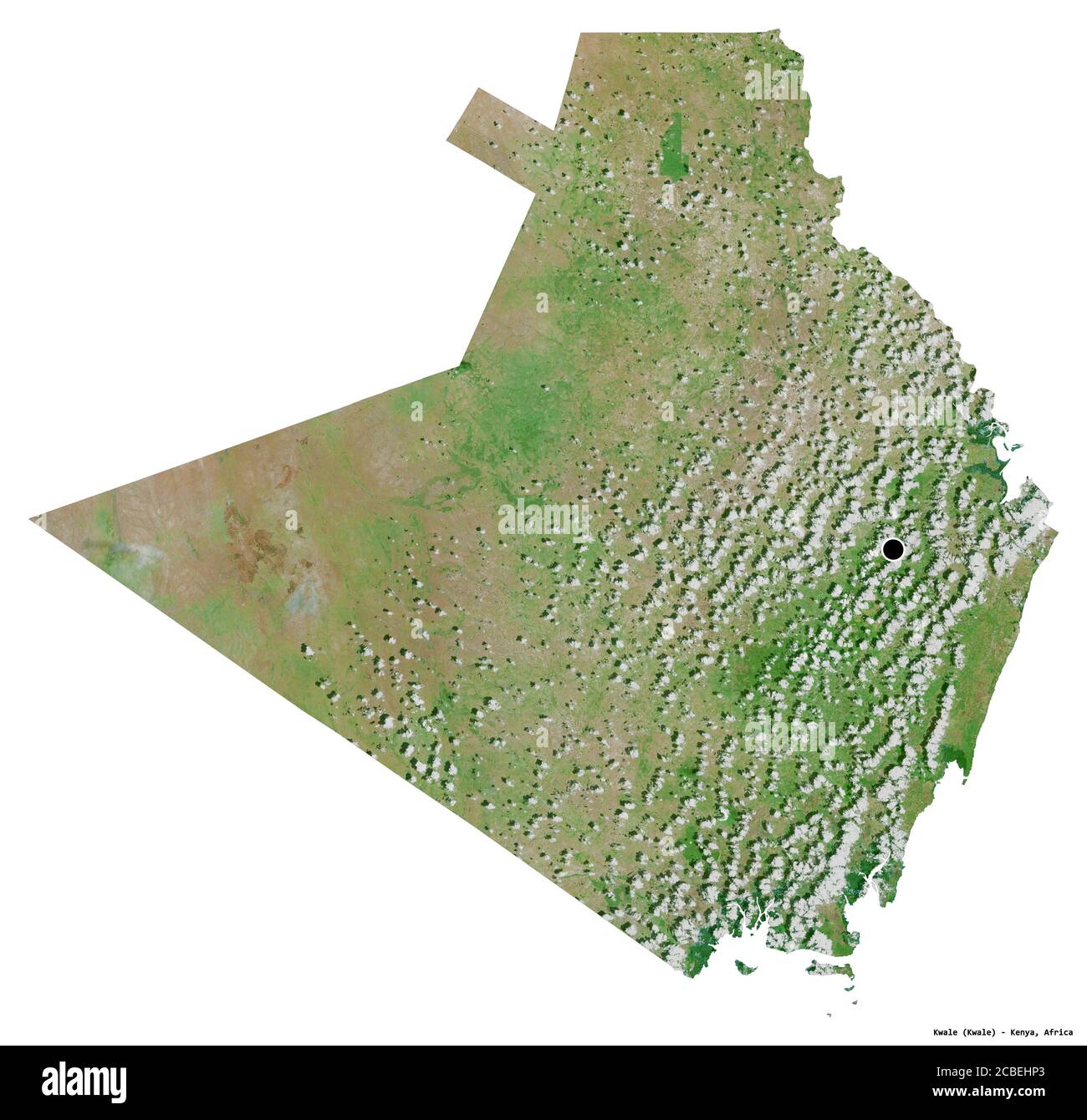 Shape of Kwale, county of Kenya, with its capital isolated on white ...