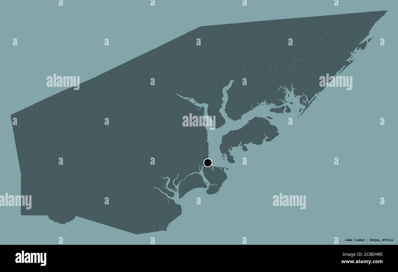 Shape of Lamu, county of Kenya, with its capital isolated on a solid ...