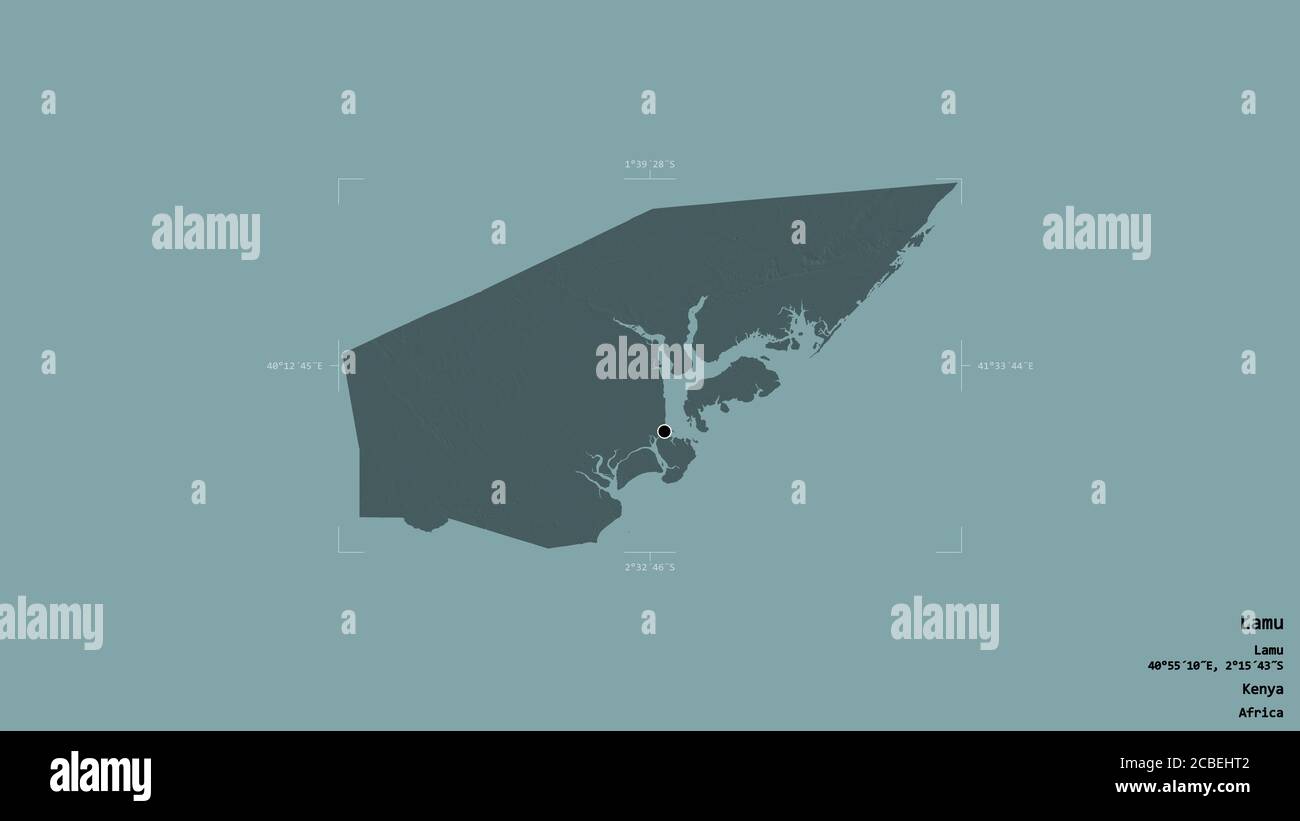 Area of Lamu, county of Kenya, isolated on a solid background in a ...