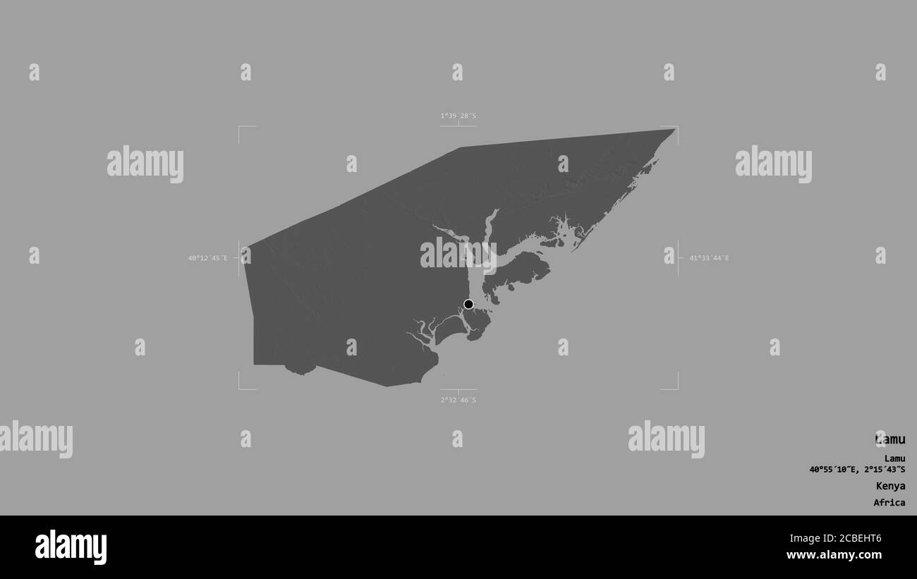Area of Lamu, county of Kenya, isolated on a solid background in a ...