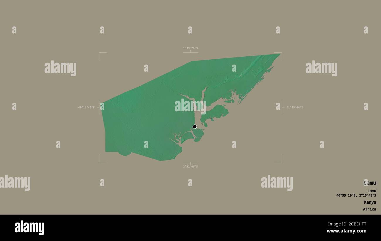 Area of Lamu, county of Kenya, isolated on a solid background in a ...