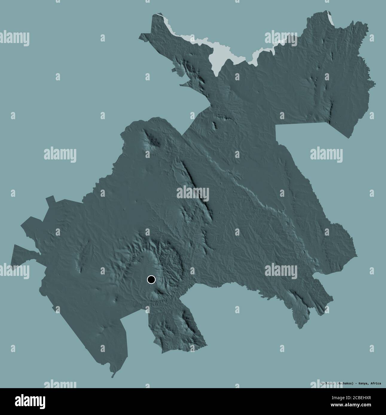Shape of Machakos, county of Kenya, with its capital isolated on a ...
