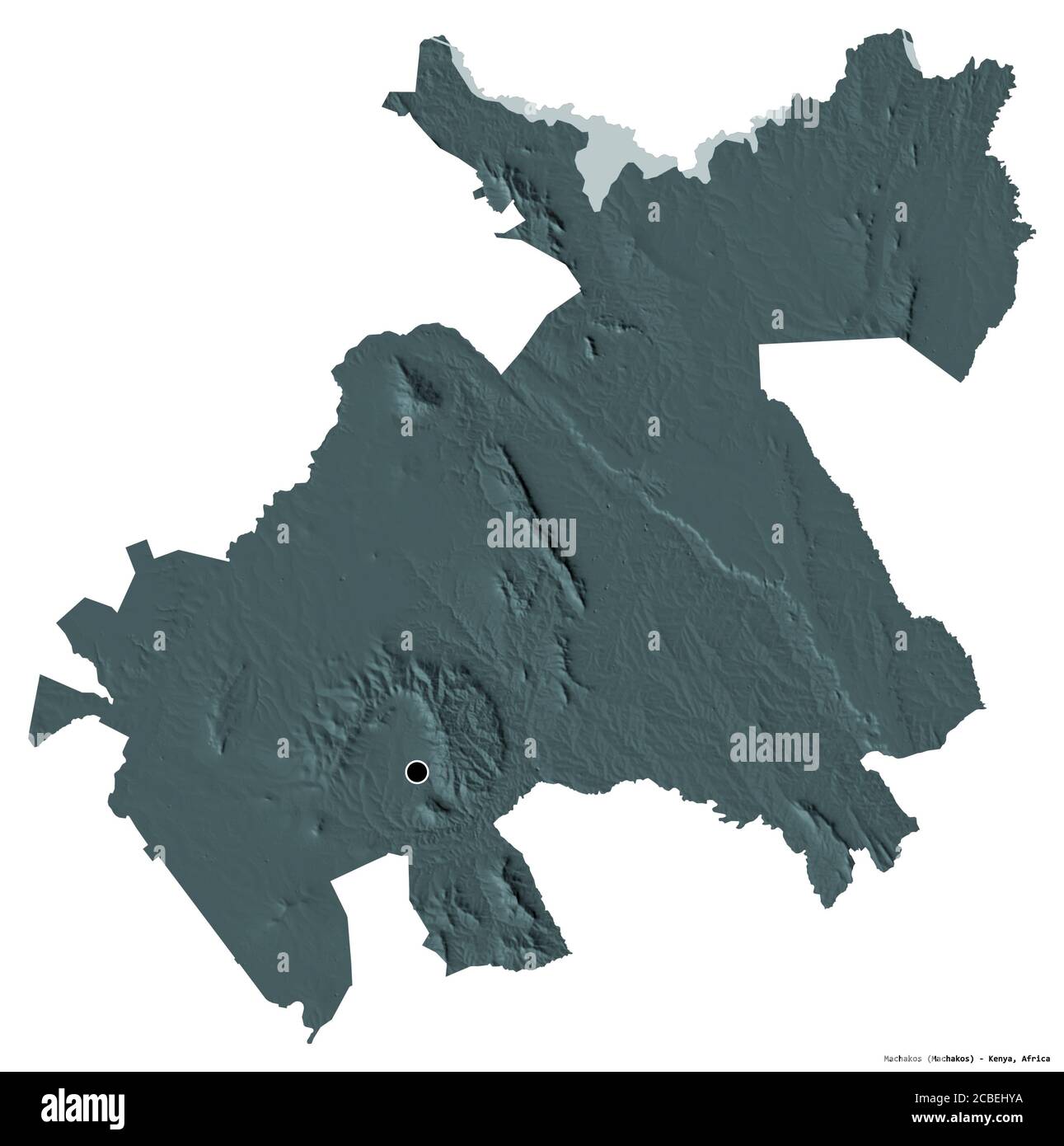Shape of Machakos, county of Kenya, with its capital isolated on white ...