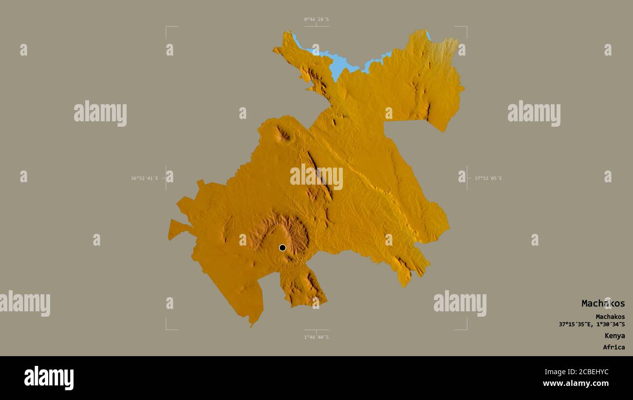 Area of Machakos, county of Kenya, isolated on a solid background in a ...