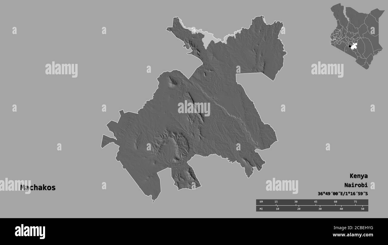 Shape of Machakos, county of Kenya, with its capital isolated on solid ...