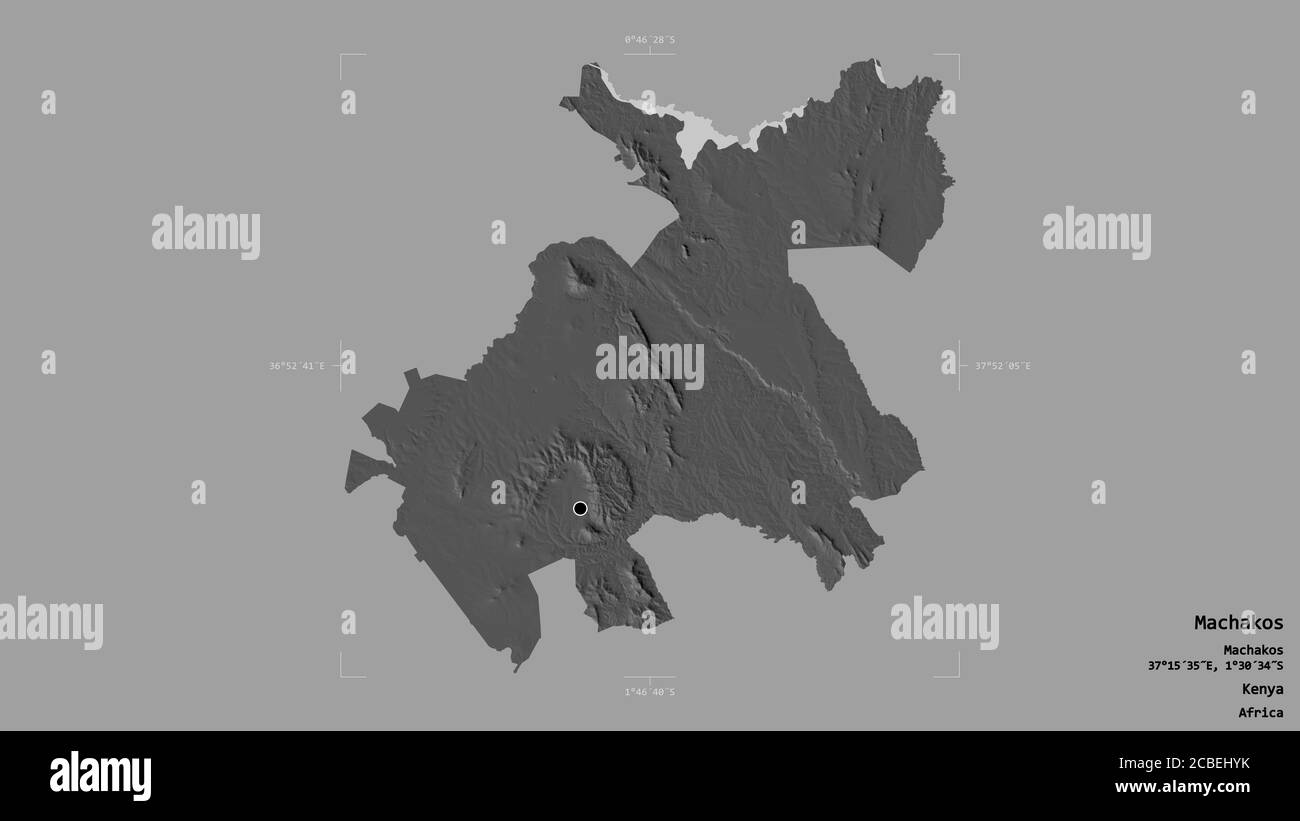 Area of Machakos, county of Kenya, isolated on a solid background in a ...