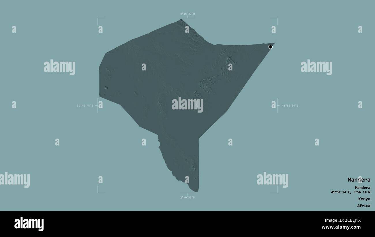 Area of Mandera, county of Kenya, isolated on a solid background in a ...